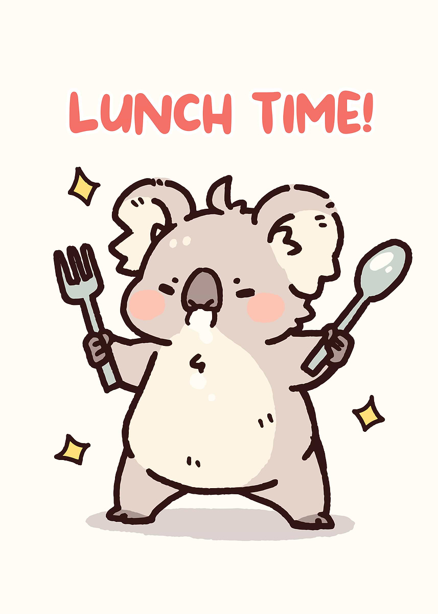 'Cute Koala Lunch Time Cartoon' Poster, picture, metal print, paint by ...