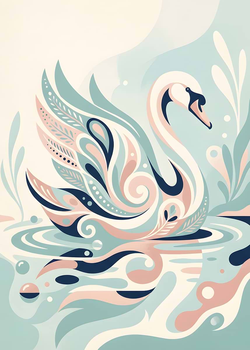 'Elegant Swan Illustration in Pastel Colors' Poster, picture, metal ...