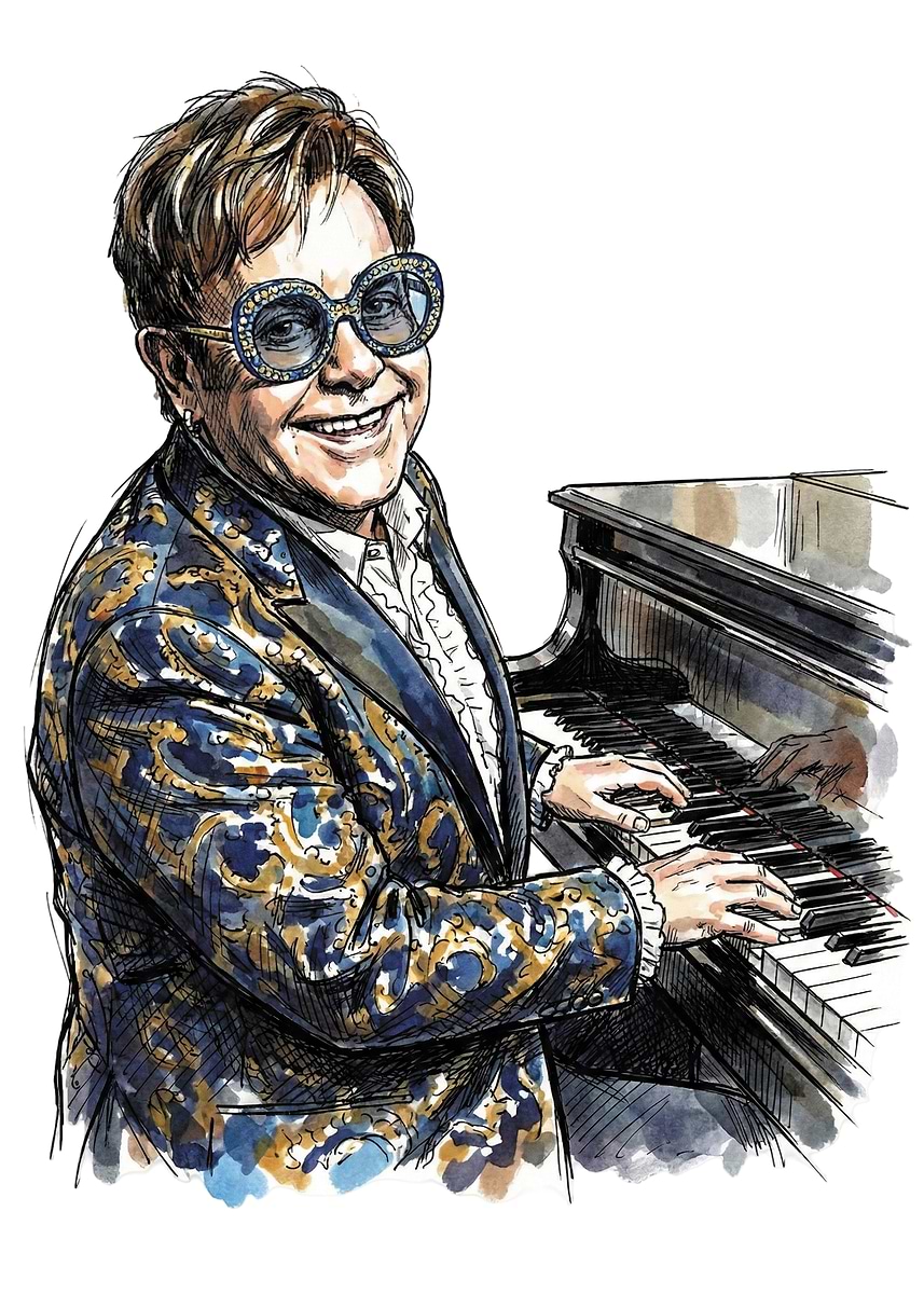'Elton John playing the piano' Poster, picture, metal print, paint by ...
