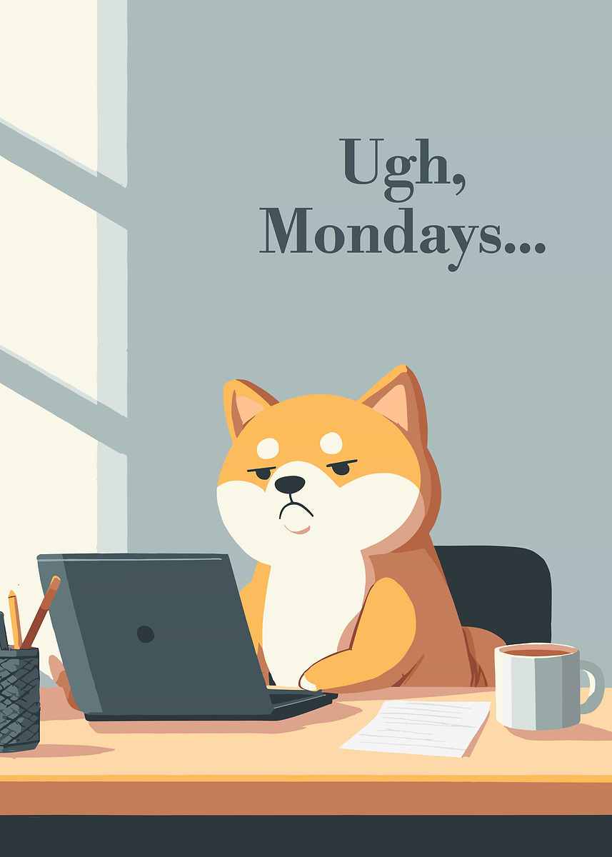 'Ugh, Mondays... Dog at Desk' Poster, picture, metal print, paint by ...