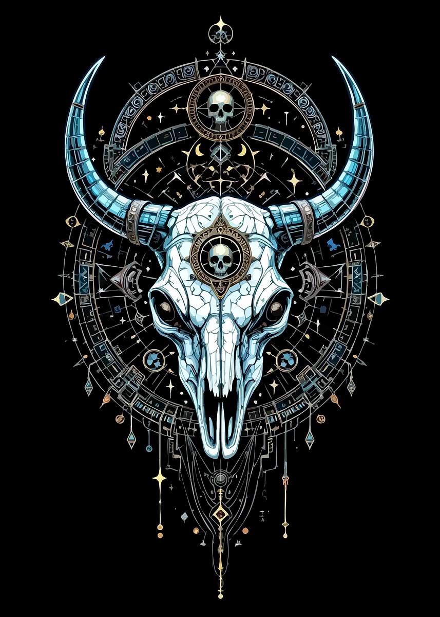 'Mystic Bull Skull Art' Poster, picture, metal print, paint by Ties ...