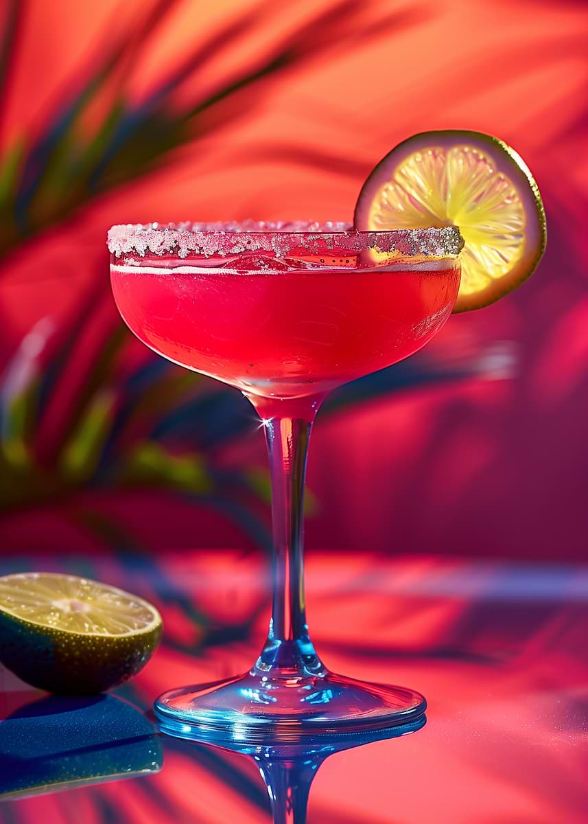 'Vibrant Pink Cocktail with Lime' Poster, picture, metal print, paint ...