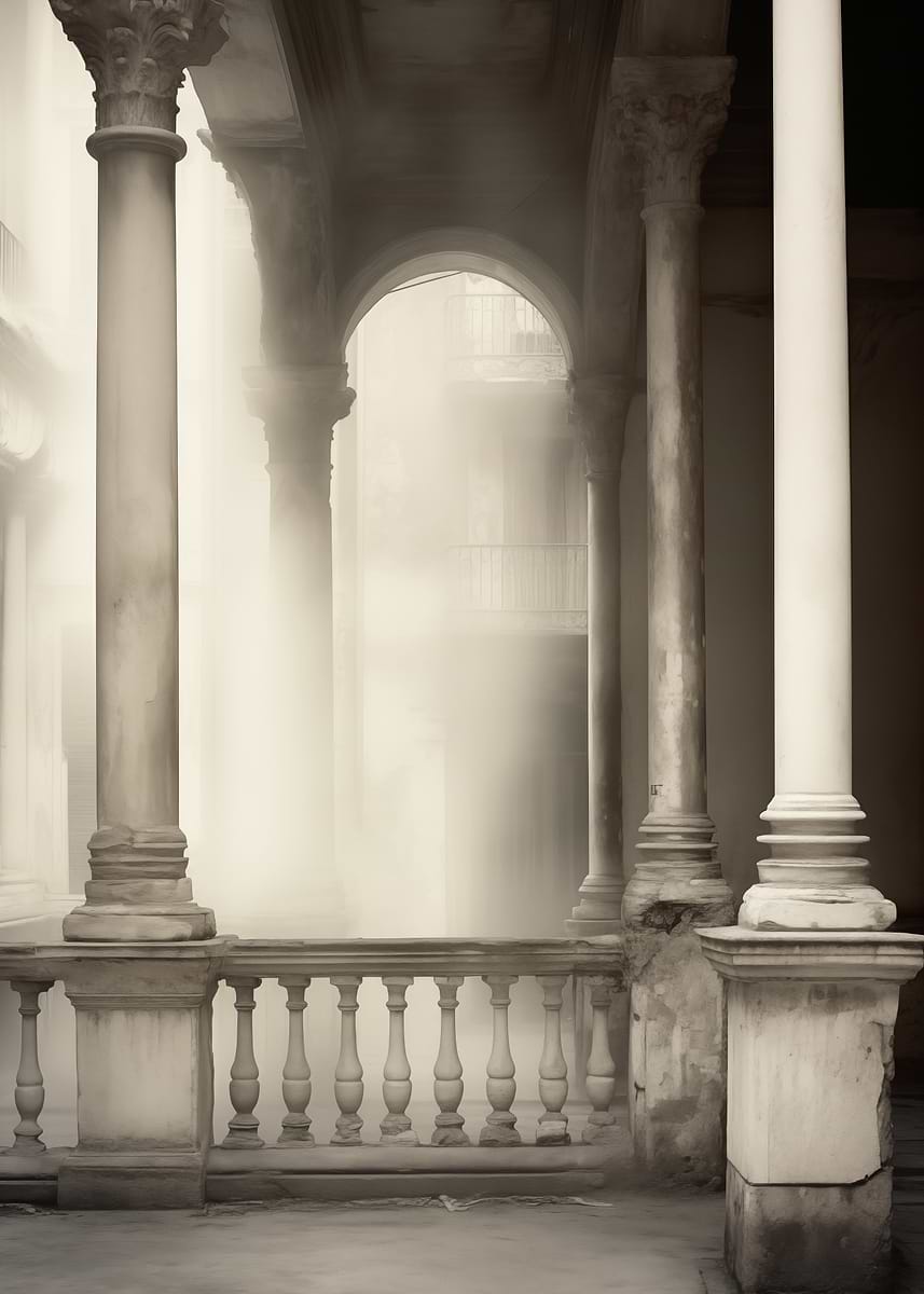 'Architectural Columns in Sepia Tone' Poster, picture, metal print ...