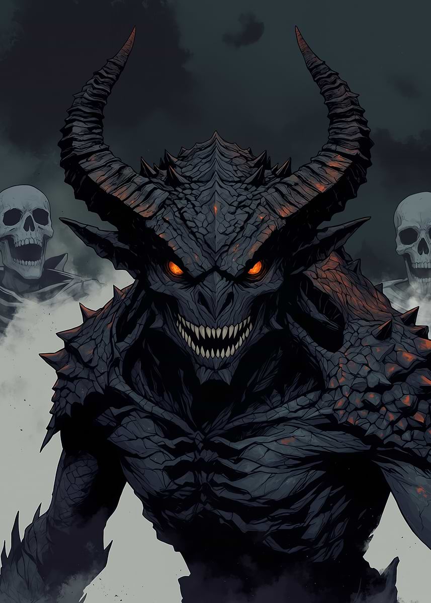 'Dark Demon with Skulls' Poster, picture, metal print, paint by Lukasz ...