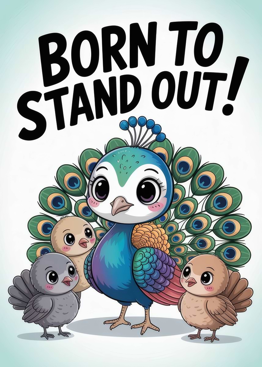 'Born to Stand Out Proud Peacock Cartoon' Poster, picture, metal print ...