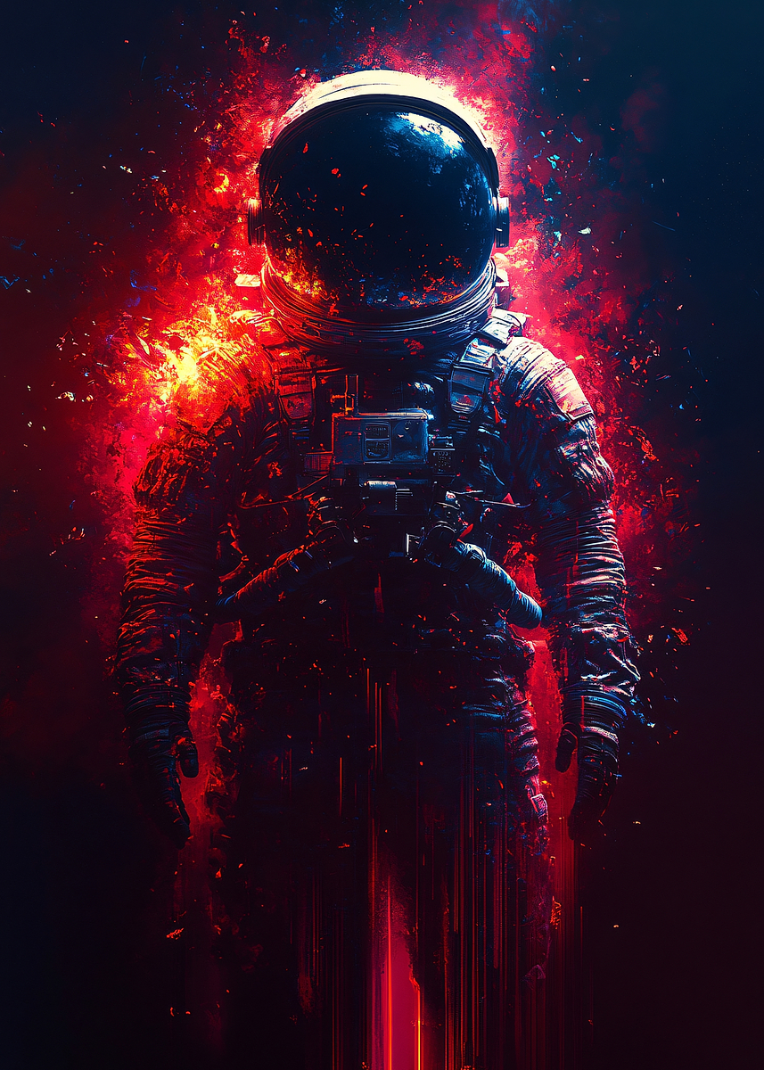 'Astronaut in fiery space' Poster, picture, metal print, paint by maria ...