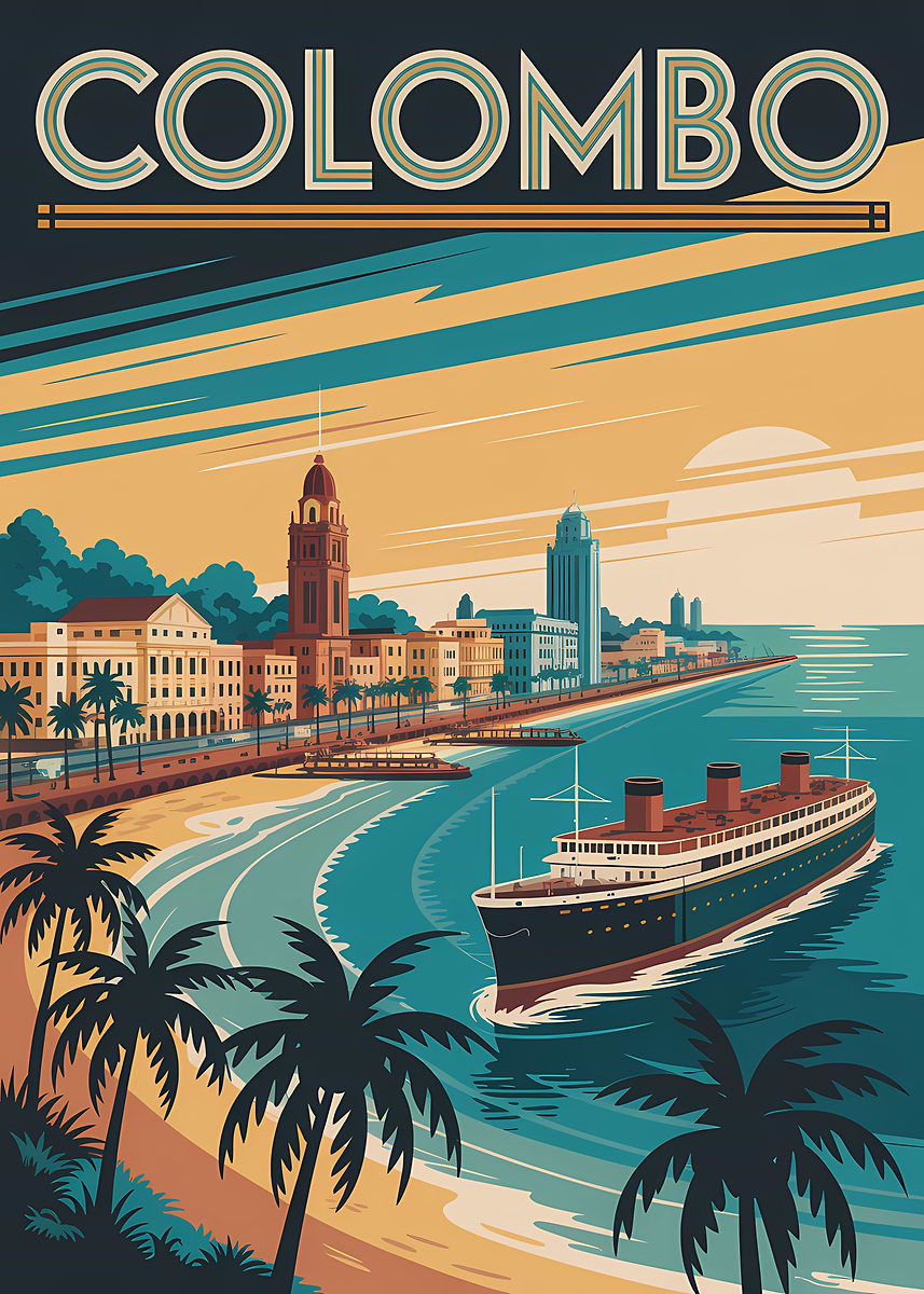 'Colombo Travel Poster Art Deco Style' Poster, picture, metal print ...