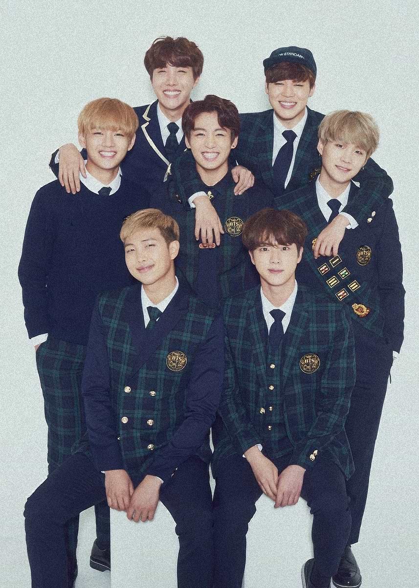 'BTS Group Portrait in School Uniforms' Poster, picture, metal print ...