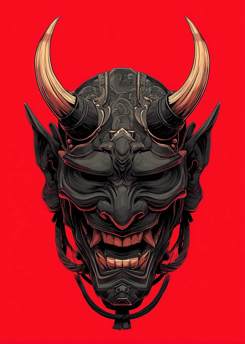 'Detailed Oni Mask Illustration' Poster, picture, metal print, paint by ...