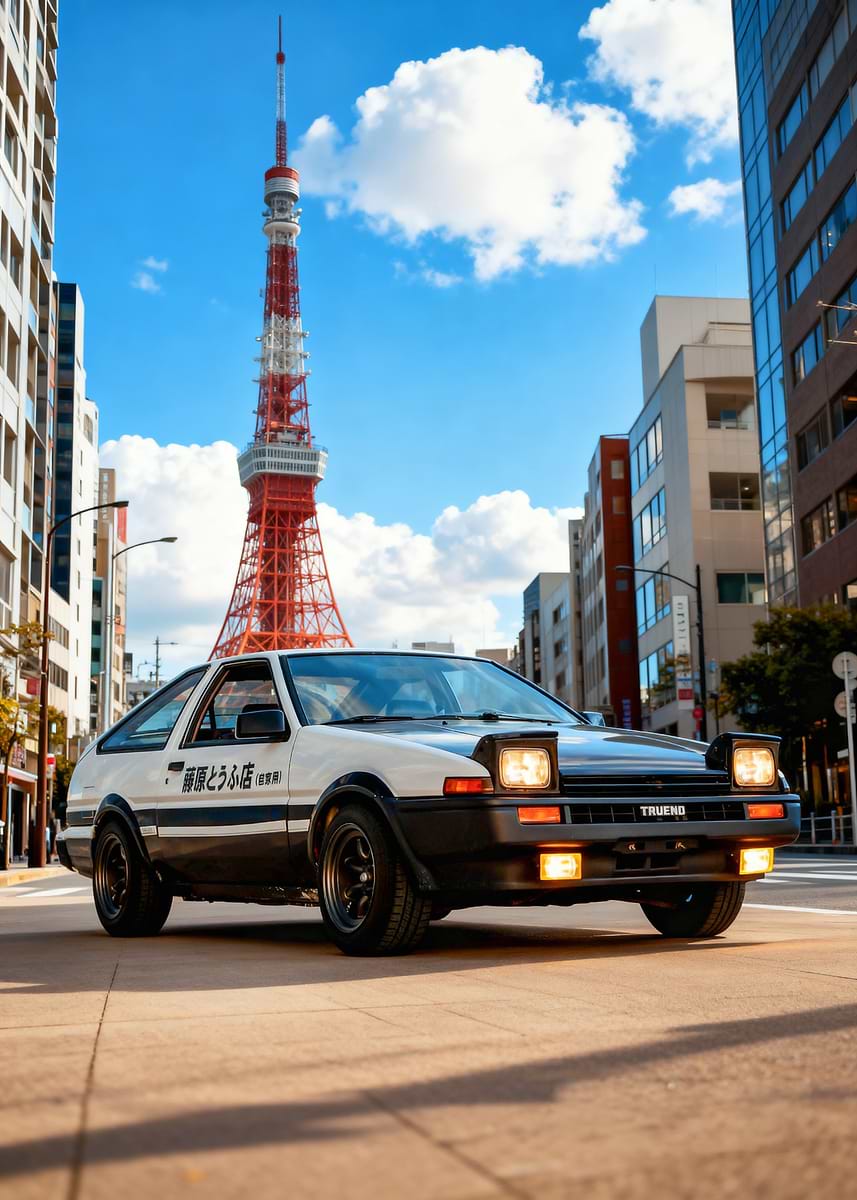 'Toyota AE86 with Tokyo Tower' Poster, picture, metal print, paint by ...