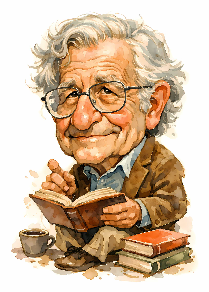 'Caricature of Noam Chomsky Reading' Poster, picture, metal print ...