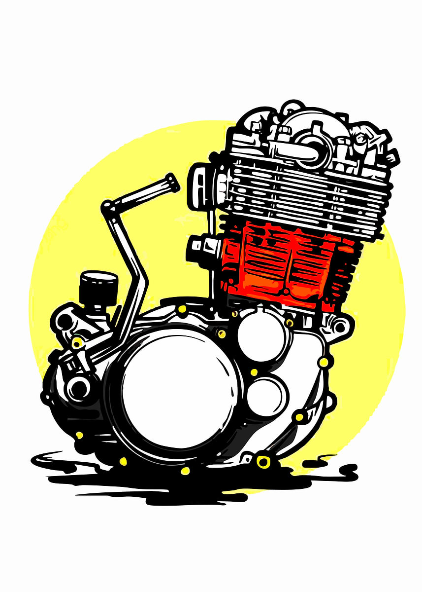 'Motorcycle Engine Illustration' Poster, picture, metal print, paint by ...
