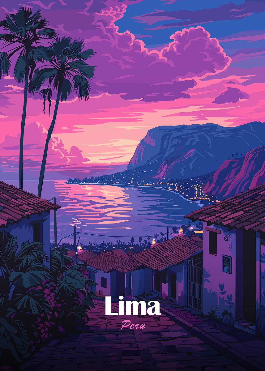 'Lima, Peru: Coastal Cityscape at Sunset' Poster, picture, metal print ...
