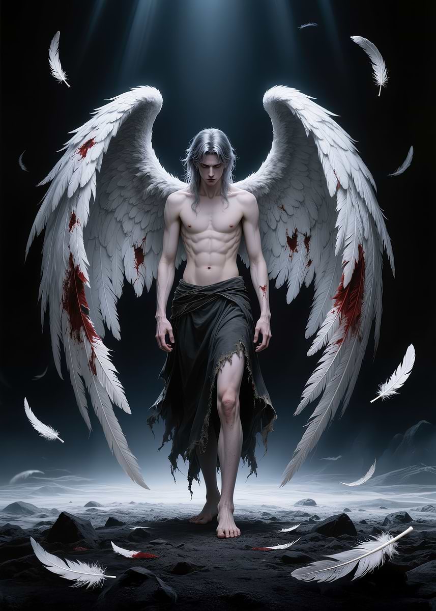 'Fallen Angel with Bloodied Wings' Poster, picture, metal print, paint ...