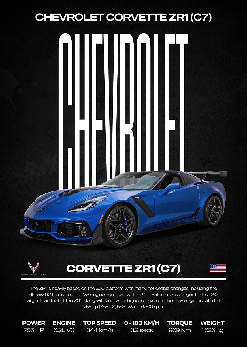 'Chevrolet Corvette ZR1 (C7) Poster' Poster, picture, metal print ...