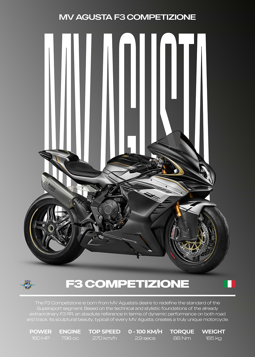 'MV Agusta F3 Competizione Motorcycle Poster' Poster, picture, metal ...