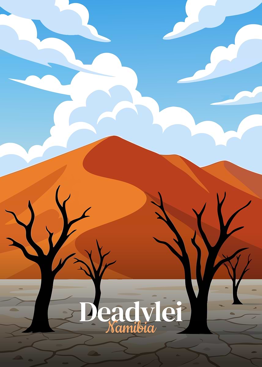 'Deadvlei Namibia Landscape Illustration' Poster, picture, metal print ...