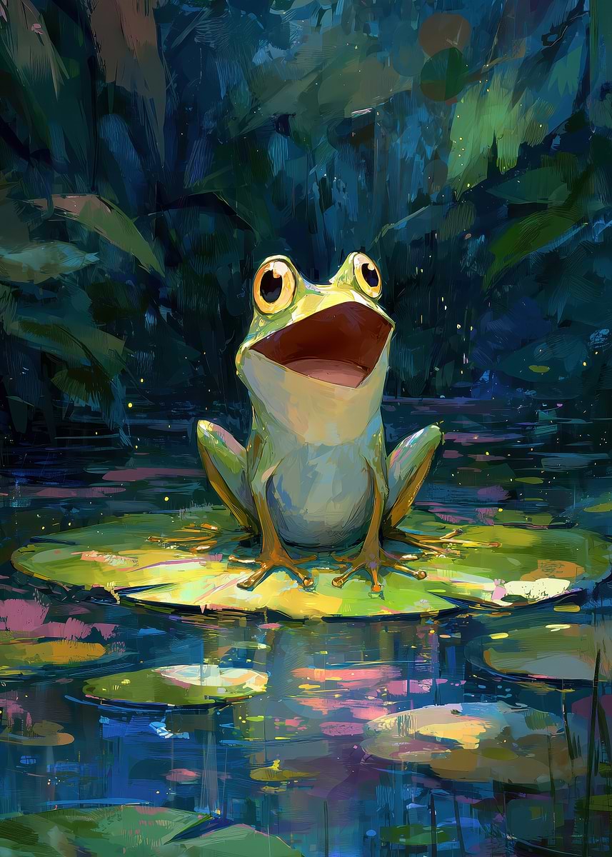 'Happy Frog on Lily Pad Painting' Poster, picture, metal print, paint ...