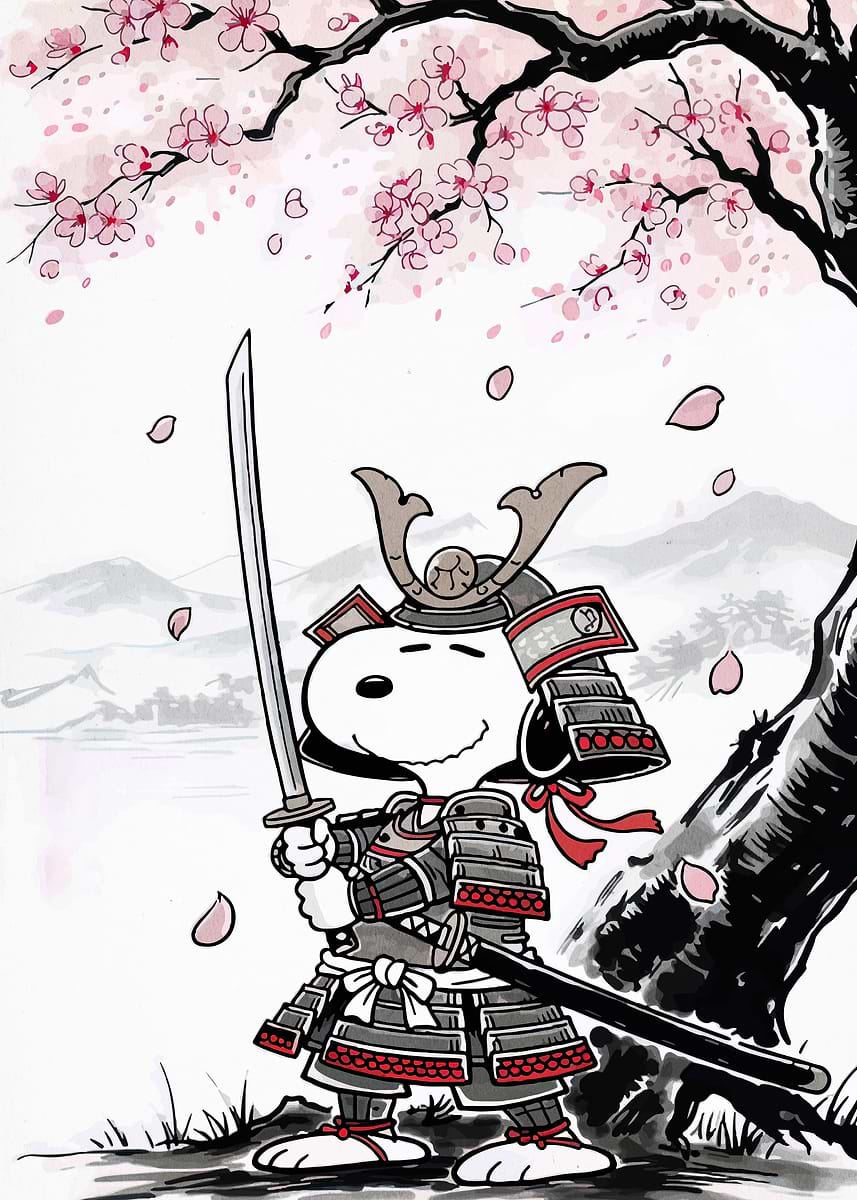 'Snoopy Samurai with Cherry Blossoms' Poster, picture, metal print ...