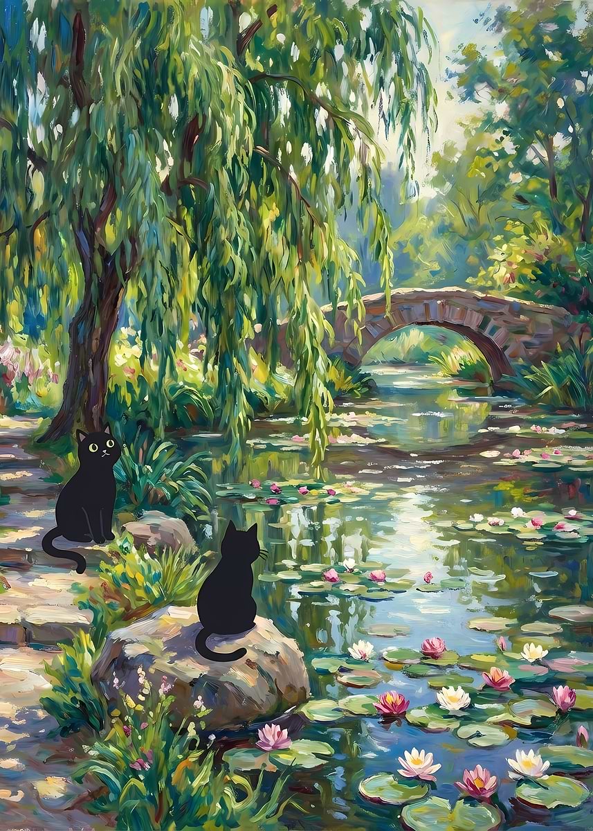'Cats in Monet's Garden Painting' Poster, picture, metal print, paint ...