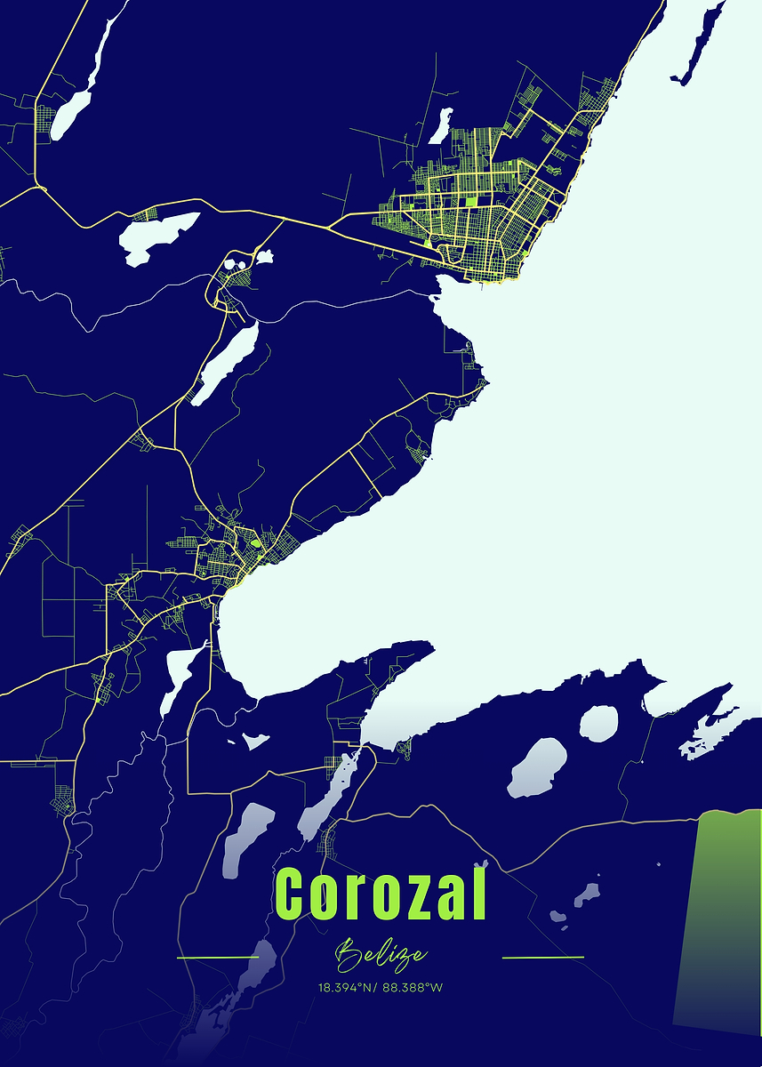 'Corozal, Belize Map Art' Poster, picture, metal print, paint by ...