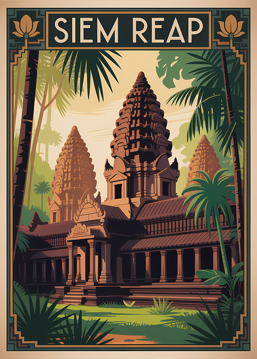 'Siem Reap Travel Poster' Poster, picture, metal print, paint by Pixel ...