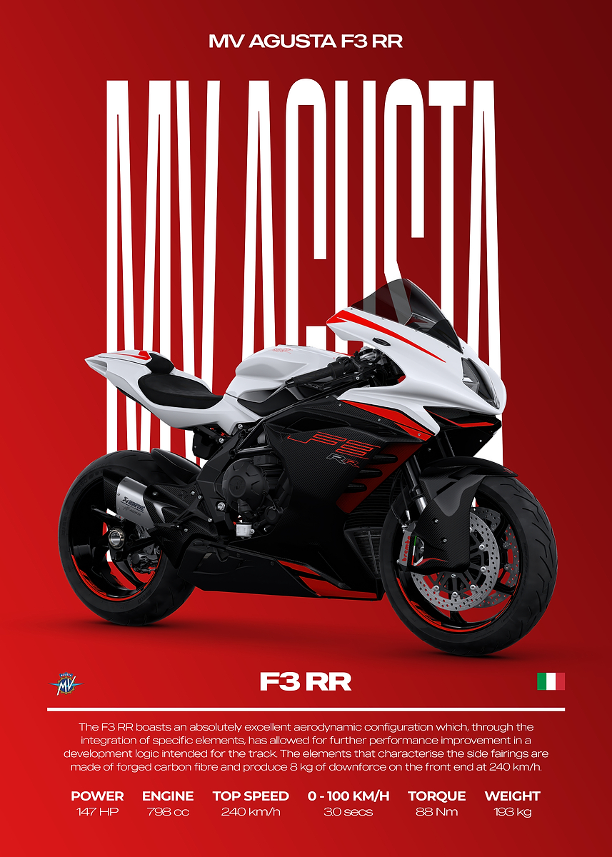 'MV Agusta F3 RR Motorcycle Poster' Poster, picture, metal print, paint ...