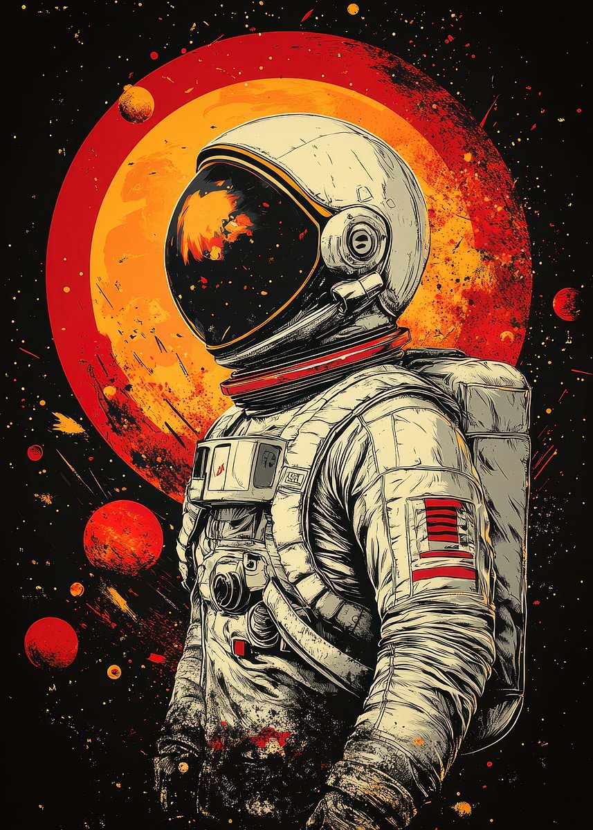 'Astronaut in Space with Planets' Poster, picture, metal print, paint ...