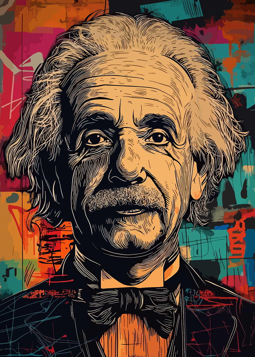 'Albert Einstein Portrait with Graffiti Background' Poster, picture ...