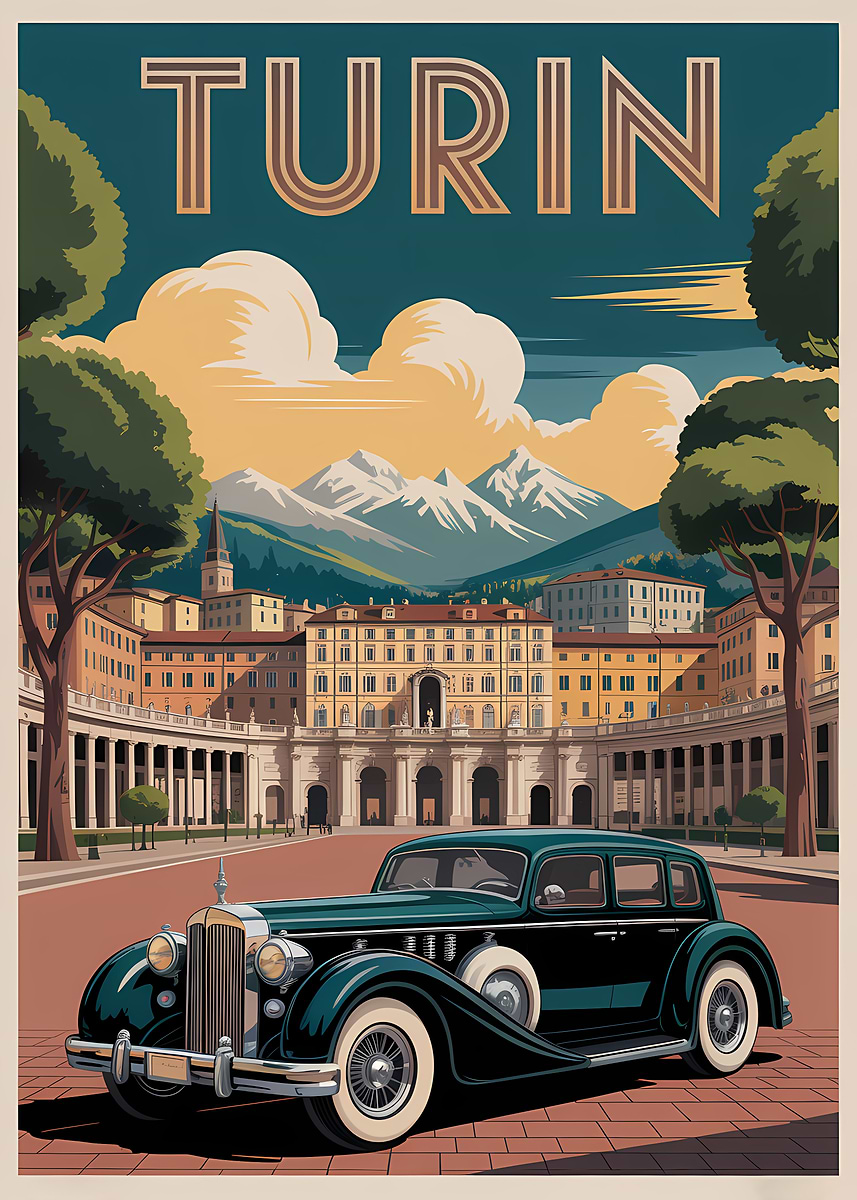 'Turin Vintage Travel Poster' Poster, picture, metal print, paint by ...