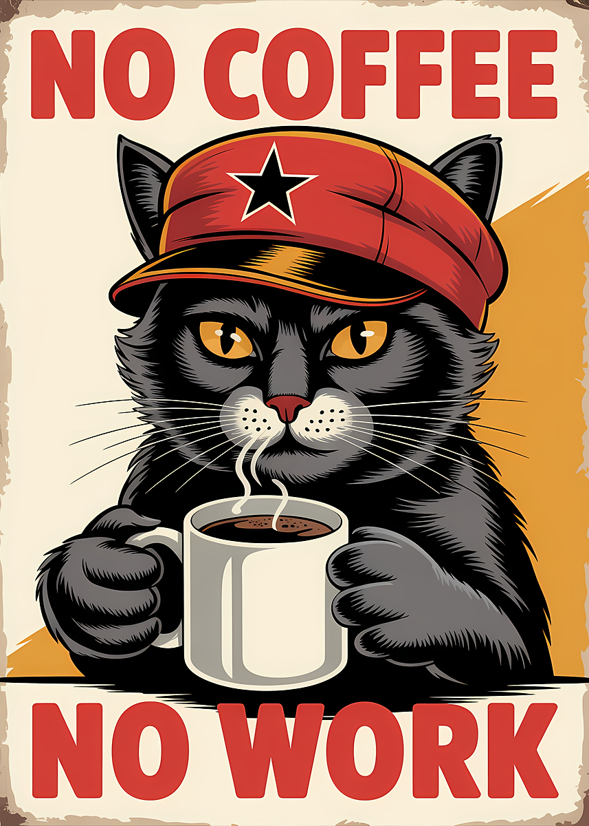 'No Coffee No Work Cat Poster' Poster, picture, metal print, paint by ...