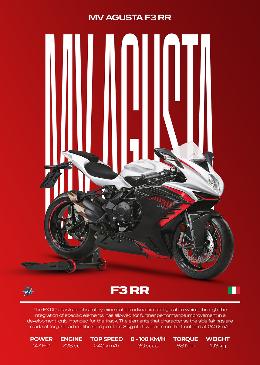'MV Agusta F3 RR Motorcycle Poster' Poster, picture, metal print, paint ...