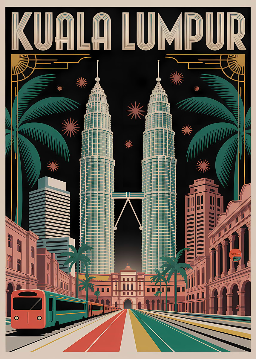 'Kuala Lumpur Travel Poster Art Deco' Poster, picture, metal print ...