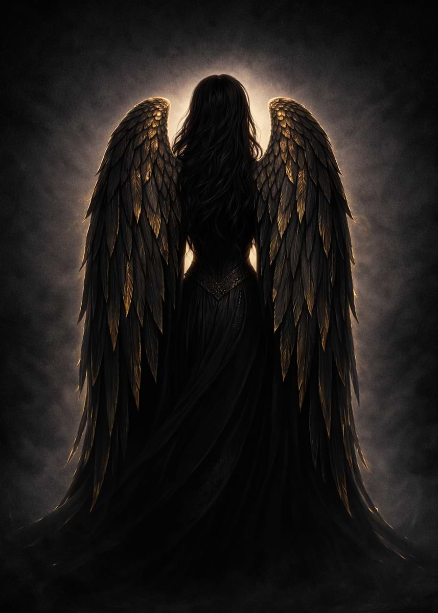 'Dark Angel with Golden Wings' Poster, picture, metal print, paint by ...