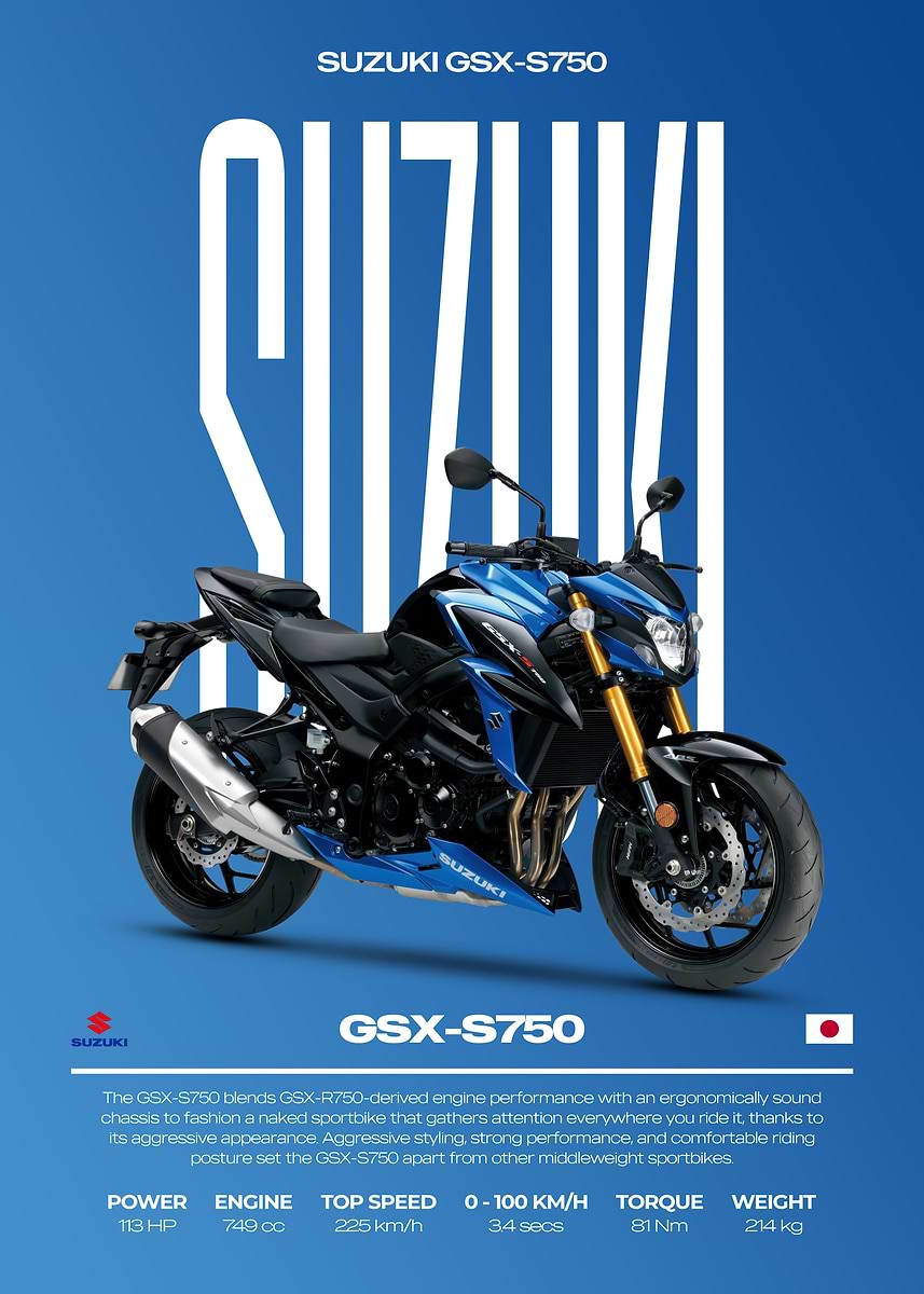 'Suzuki GSX-S750 Motorcycle Poster' Poster, picture, metal print, paint ...