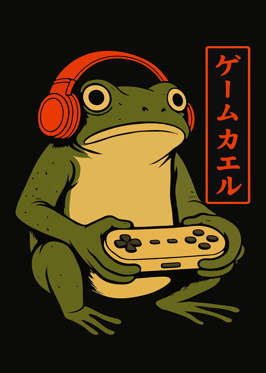 'Gamer Frog with Headphones and Controller - Japanese Gamer Frog Art ...