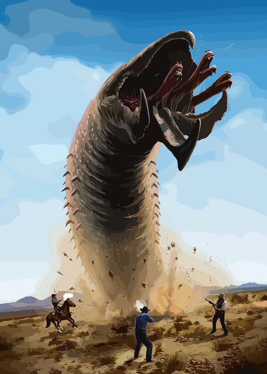 'Giant Worm Attack in the Desert' Poster, picture, metal print, paint ...