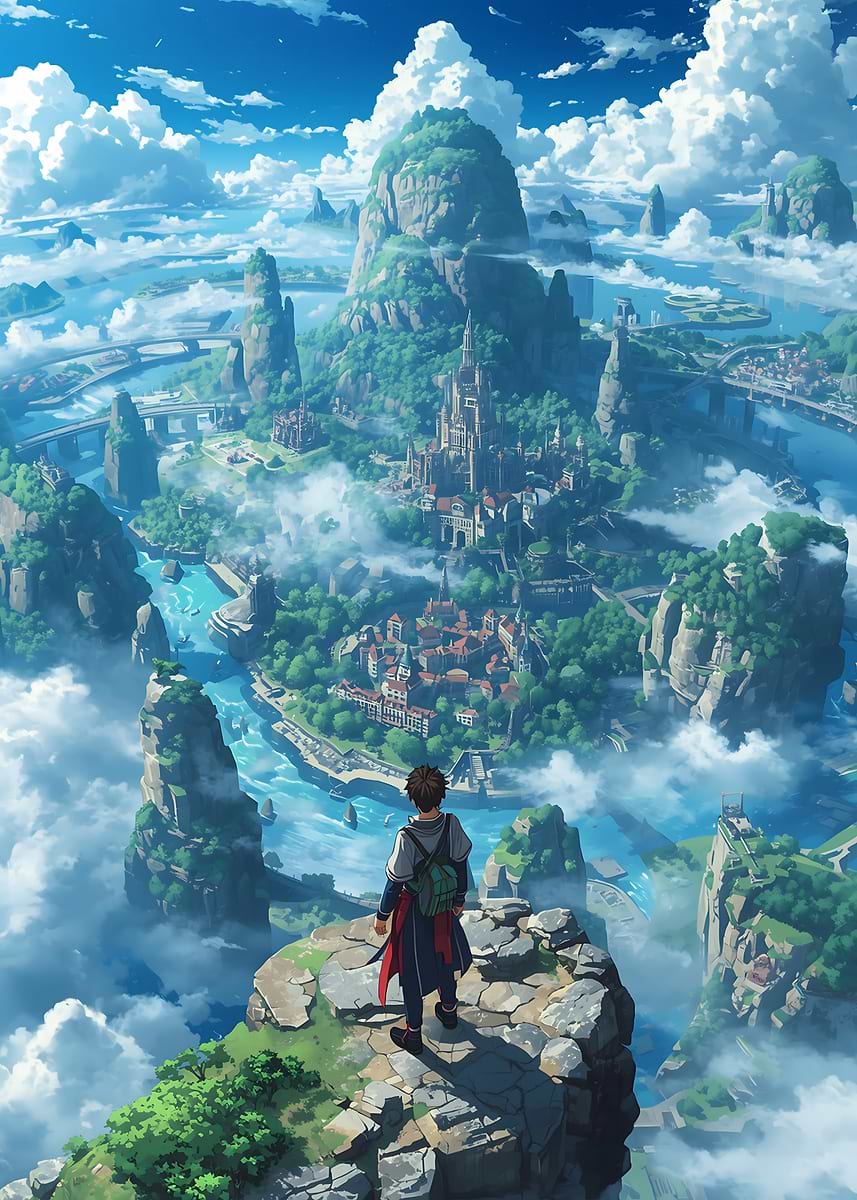 'Fantasy Landscape with City and Traveler' Poster, picture, metal print ...