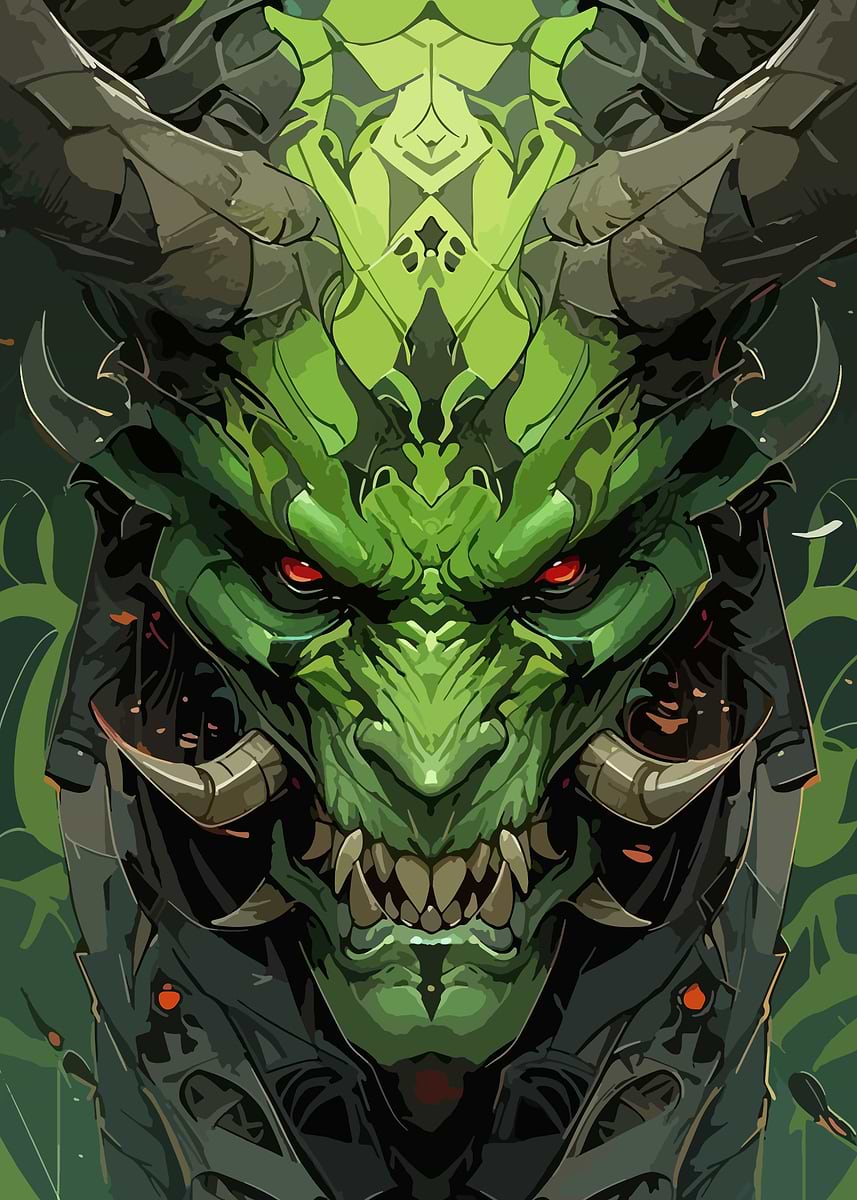 'Green Demon with Red Eyes' Poster, picture, metal print, paint by ...