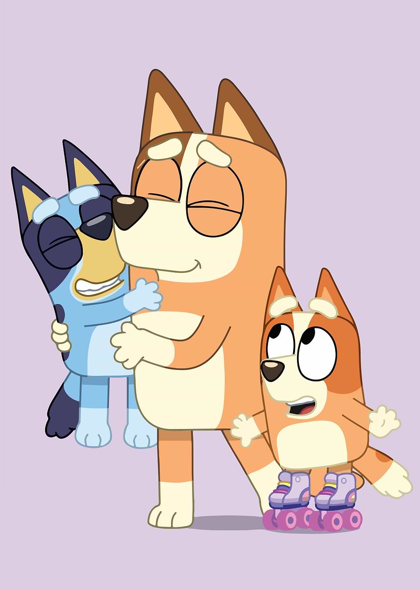 'Bluey family hug cartoon image' Poster, picture, metal print, paint by ...