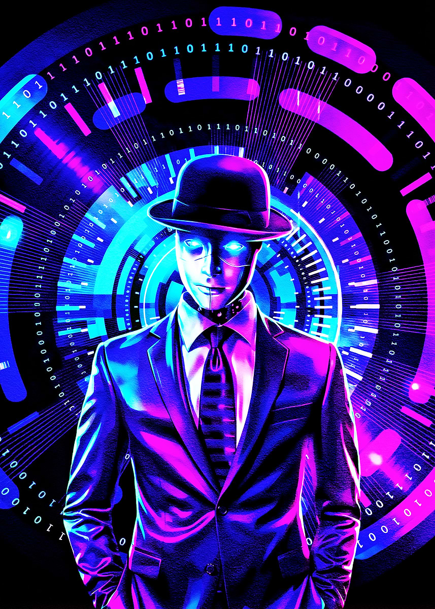 'Cyberpunk Hacker in Suit with Binary Code' Poster, picture, metal ...