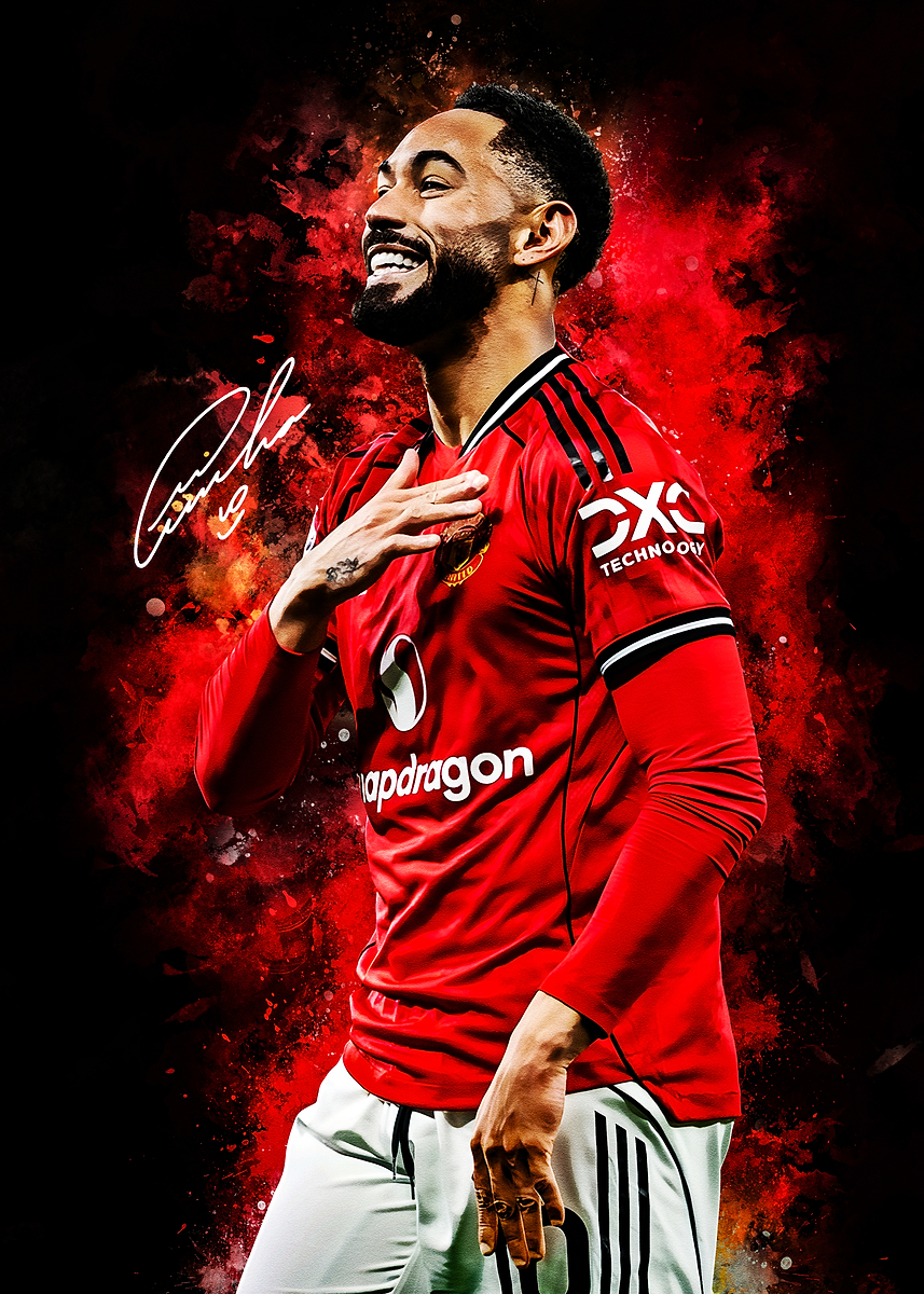 'Matheus Cunha Manchester United Portrait' Poster, picture, metal print ...