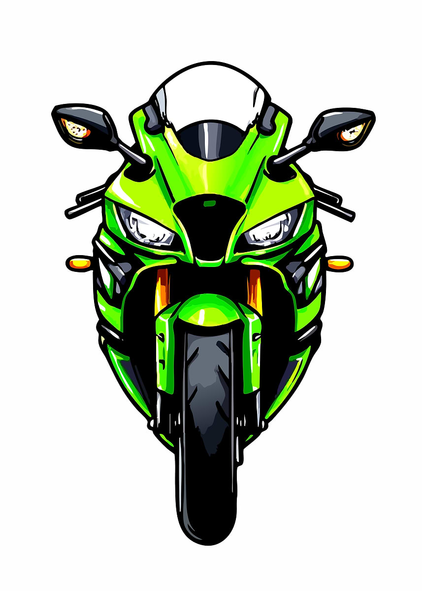 'Green Motorcycle Front View Illustration' Poster, picture, metal print ...