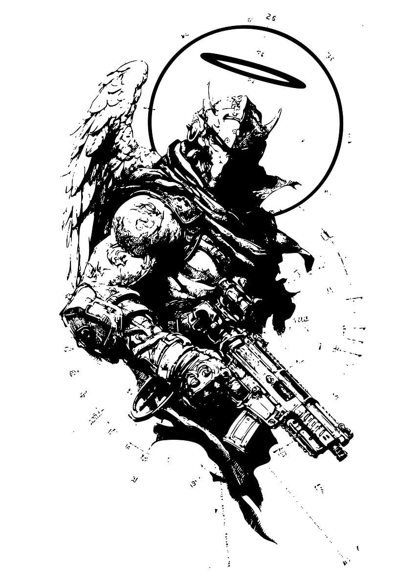 'Cyberpunk Angel Warrior with Gun' Poster, picture, metal print, paint ...