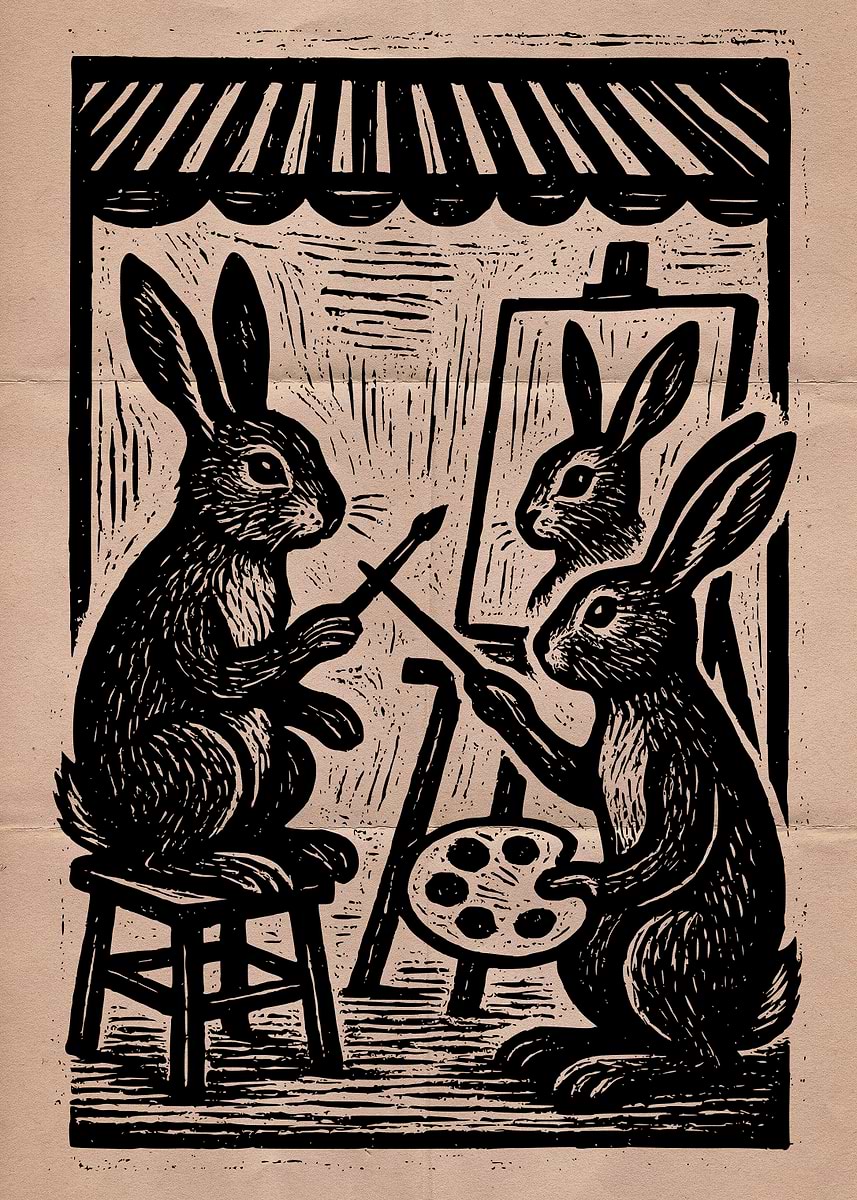 'Rabbit Artists Woodcut Print' Poster, picture, metal print, paint by ...