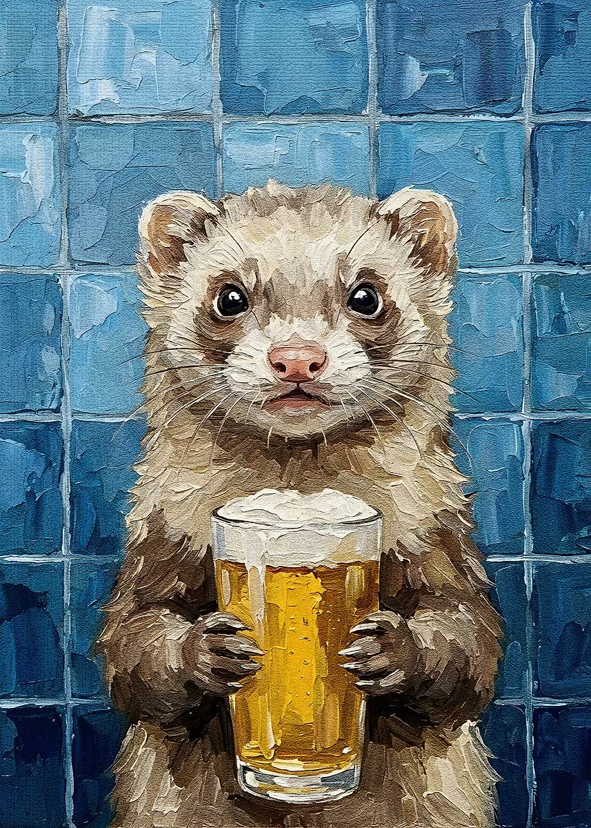 'Ferret with Beer Painting' Poster, picture, metal print, paint by ...