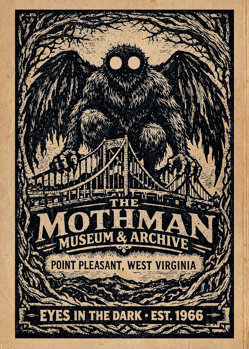 'The Mothman Museum & Archive - West Virginia Cryptid Art' Poster ...