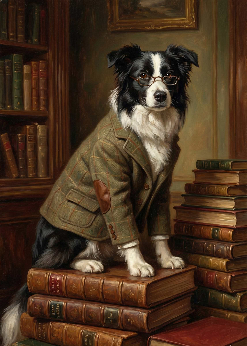 'Scholarly Border Collie Portrait in Library Setting' Poster, picture ...