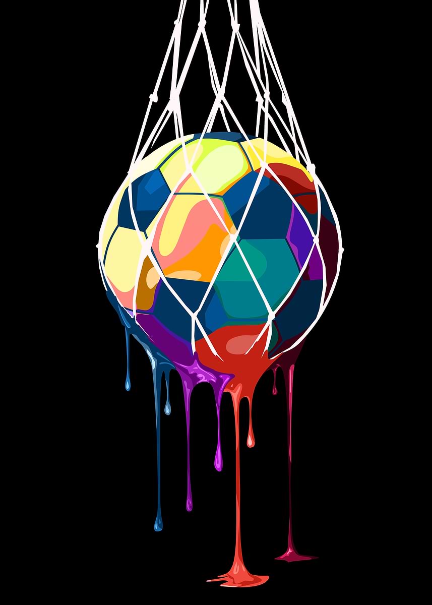 'Colorful Soccer Ball with Dripping Paint' Poster, picture, metal print ...