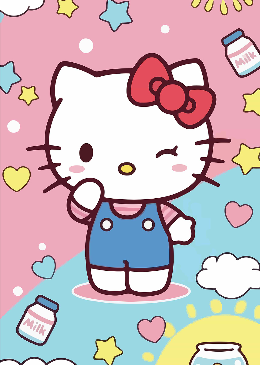 'Hello Kitty Cute Cartoon Illustration' Poster, picture, metal print ...